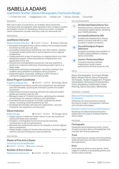 18 Dance Teacher Resume Examples, Templates & Guide for 2025