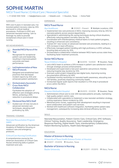 16 NICU Nurse Resume Examples, Templates & Guide for 2025