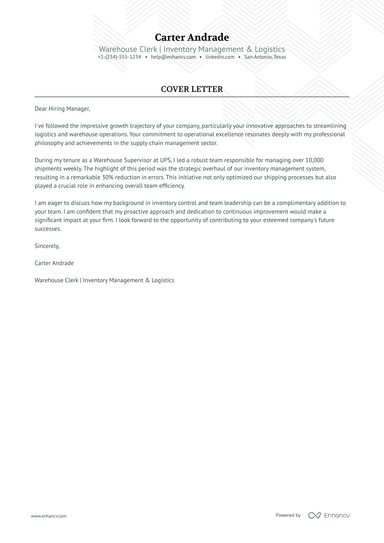 10 Professional Warehouse Worker Cover Letter Examples and Template for ...