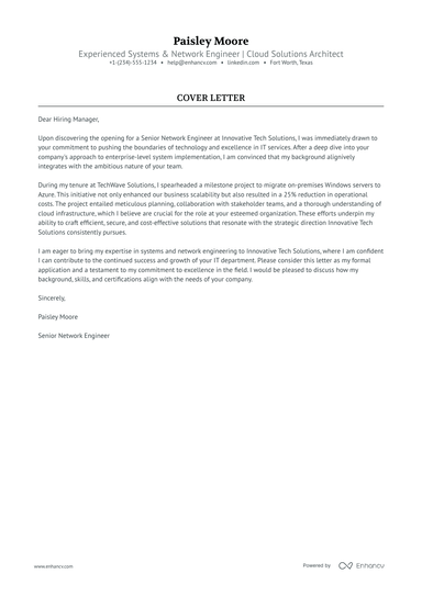15 Professional Network Engineer Cover Letter Examples and Template for ...