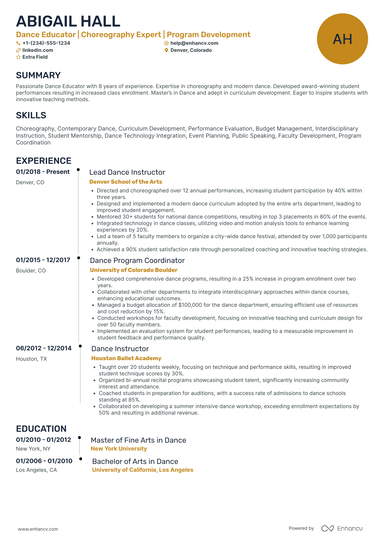 22 Dance Resume Examples & Guide for 2025