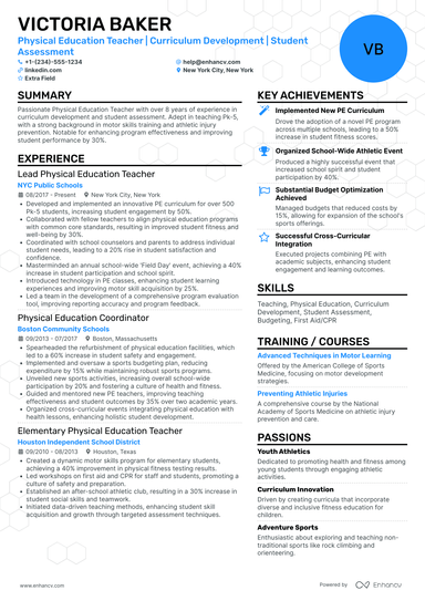19 Physical Education Teacher Resume Examples, Templates & Guide for 2025