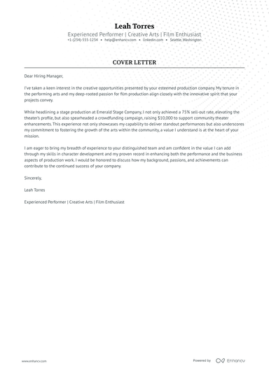 5 Professional Actor Cover Letter Examples and Template for 2025 | Enhancv