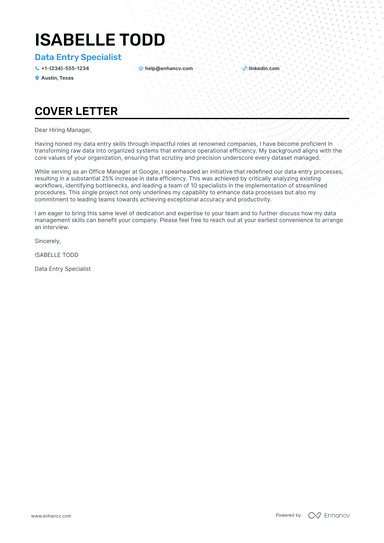 9 Professional Data Entry Cover Letter Examples and Template for 2025 ...