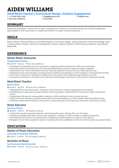 17 Music Teacher Resume Examples & Guide for 2025