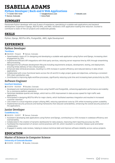 23 Python Developer Resume Examples, Templates & Guide for 2025