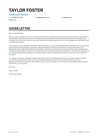 5 Professional Child Care Cover Letter Examples and Template for 2025 ...