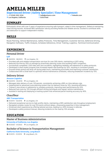 23 Driver Resume Examples & Guide for 2025