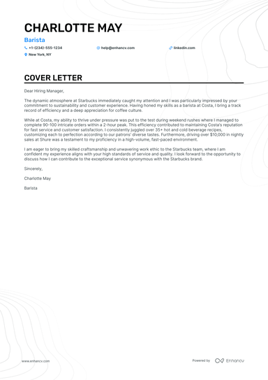 5 Professional Barista Cover Letter Examples and Template for 2024 ...