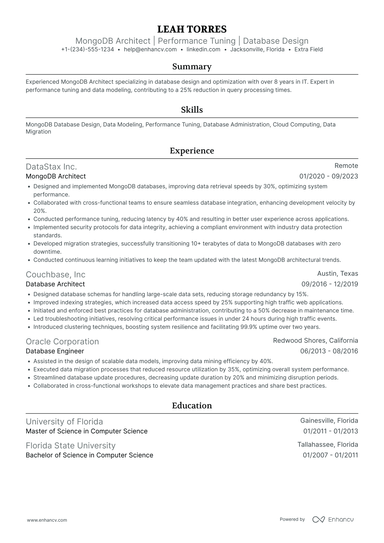 20 MongoDB Resume Examples & Guide for 2025