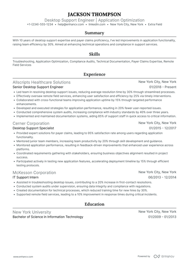 20 Desktop Support Resume Examples & Guide for 2025
