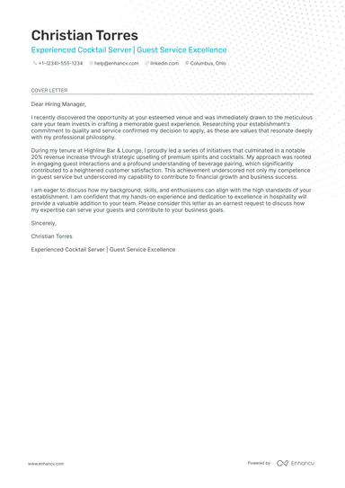 11 Professional Server Cover Letter Examples and Template for 2024 ...