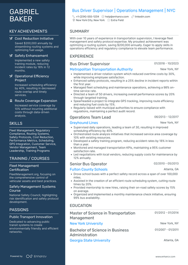17 Bus Driver Resume Examples & Guide for 2025