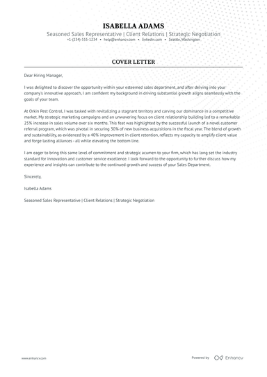 17 Professional Sales Cover Letter Examples and Template for 2025 | Enhancv