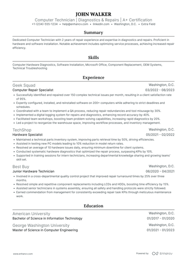18 Computer Technician Resume Examples & Guide for 2025