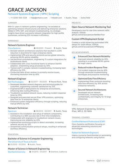 30 Network Engineer Resume Examples & Guide for 2025