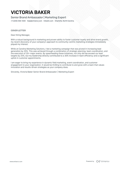 5 Professional Brand Ambassador Cover Letter Examples and Template for ...