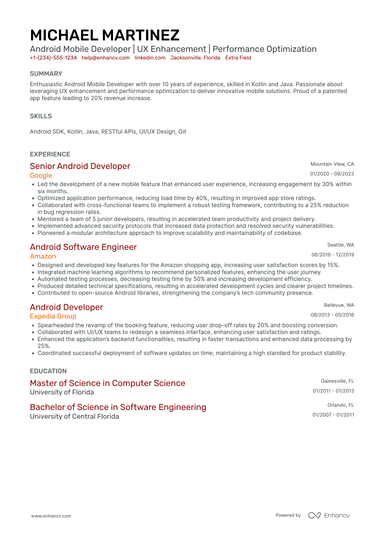 21 Android Developer Resume Examples & Guide for 2025