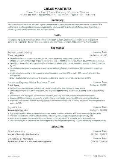 21 Travel Consultant Resume Examples & Guide for 2025