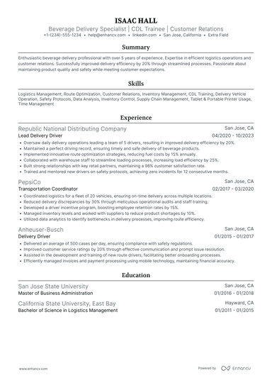 24 Delivery Driver Resume Examples & Guide for 2025
