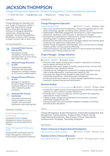 15 Change Management Resume Examples & Guide for 2025