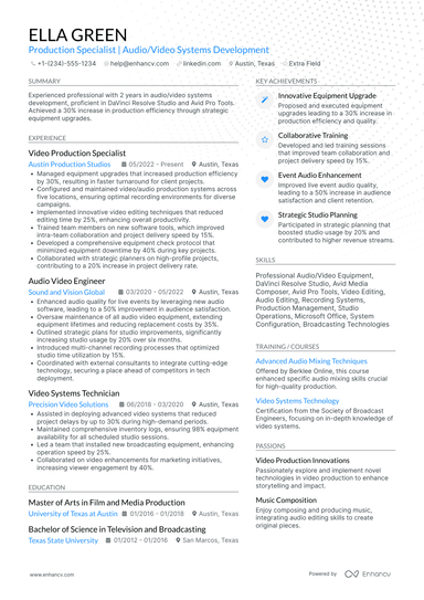 20 Audio Engineer Resume Examples & Guide for 2025