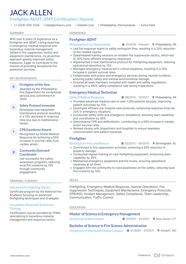 20 Firefighter Resume Examples, Templates & Guide for 2025