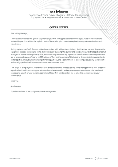 7 Professional Truck Driver Cover Letter Examples and Template for 2024 ...