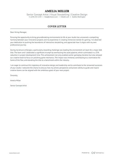 6 Professional Artist Cover Letter Examples and Template for 2024 | Enhancv