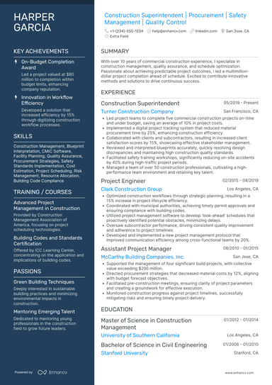 21 Construction Superintendent Resume Examples & Guide for 2025
