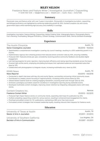 18 Freelance Writer Resume Examples & Guide for 2025