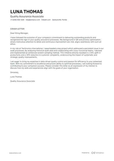 8 Professional Quality Assurance Specialist Cover Letter Examples and ...