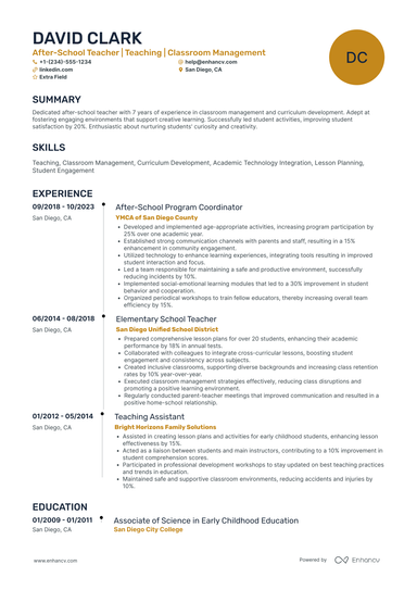 21 After School Teacher Resume Examples & Guide for 2025