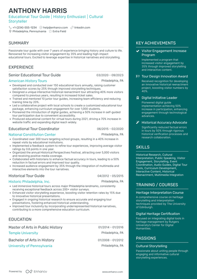 18 Tour Guide Resume Examples & Guide for 2025