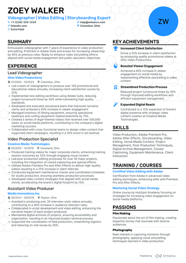 21 Videographer Resume Examples - March 2025