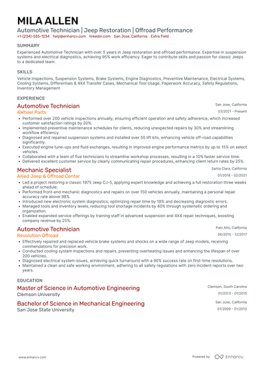 16 Automotive Technician Resume Examples & Guide for 2025