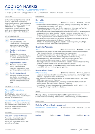 16 Makeup Artist Resume Examples & Guide for 2025