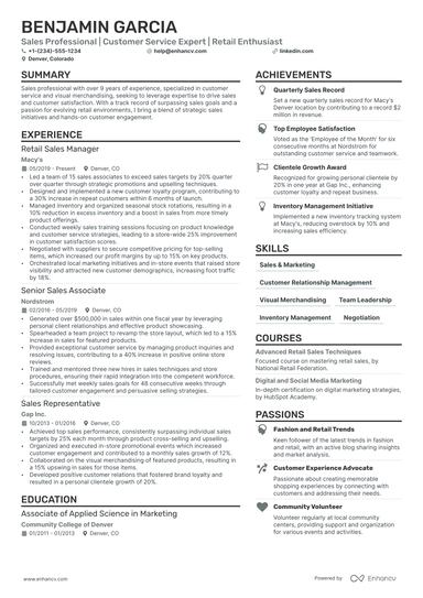 10 Sales Person Resume Examples, Templates & Guide for 2025