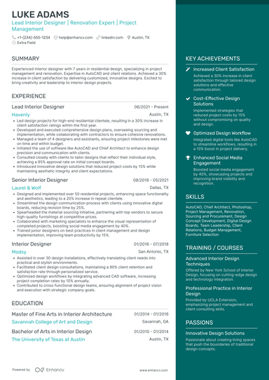 25 Interior Designer Resume Examples & Guide for 2025