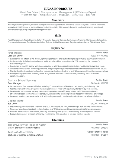17 Bus Driver Resume Examples & Guide for 2025
