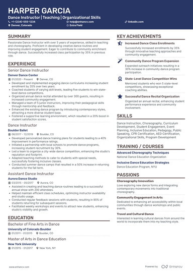 22 Dance Resume Examples & Guide for 2025