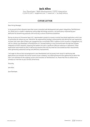 8 Professional Java Developer Cover Letter Examples and Template for ...