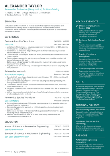 16 Automotive Technician Resume Examples & Guide for 2025