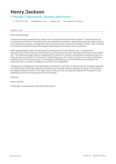 17 Professional IT Manager Cover Letter Examples and Template for 2025 ...