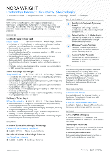 15 Radiologic Technologist Resume Examples & Guide for 2025
