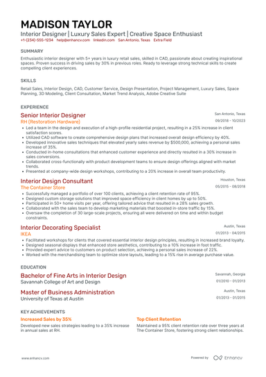 25 Interior Designer Resume Examples & Guide for 2025