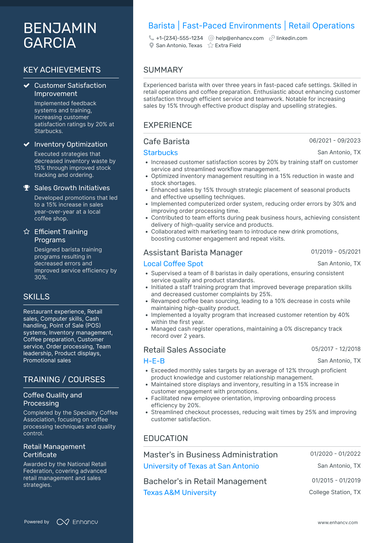 22 Barista Resume Examples & Guide for 2025