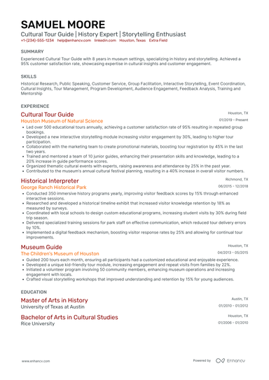 18 Tour Guide Resume Examples & Guide for 2025