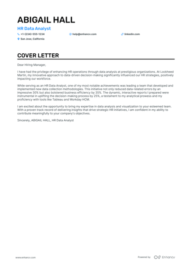 29 Professional HR Cover Letter Examples and Template for 2024 | Enhancv