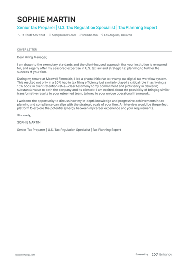 3 Professional Tax Manager Cover Letter Examples and Template for 2025 ...